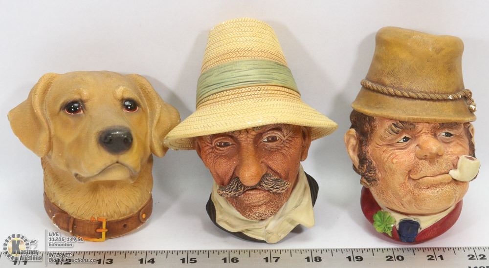 3 BOSSONS ENGLAND CHALKWARE HEADS