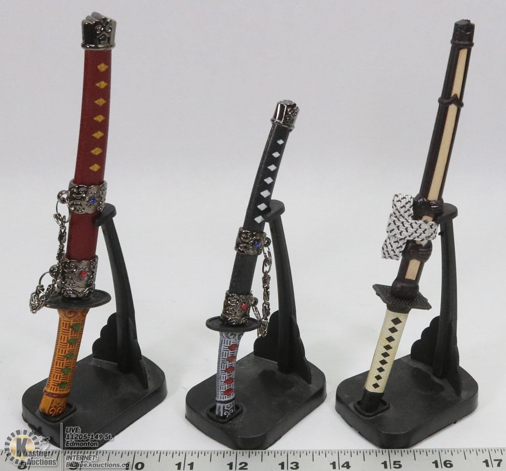 3 MINI SWORDS BLACK SAMURAI NINJA KATANA