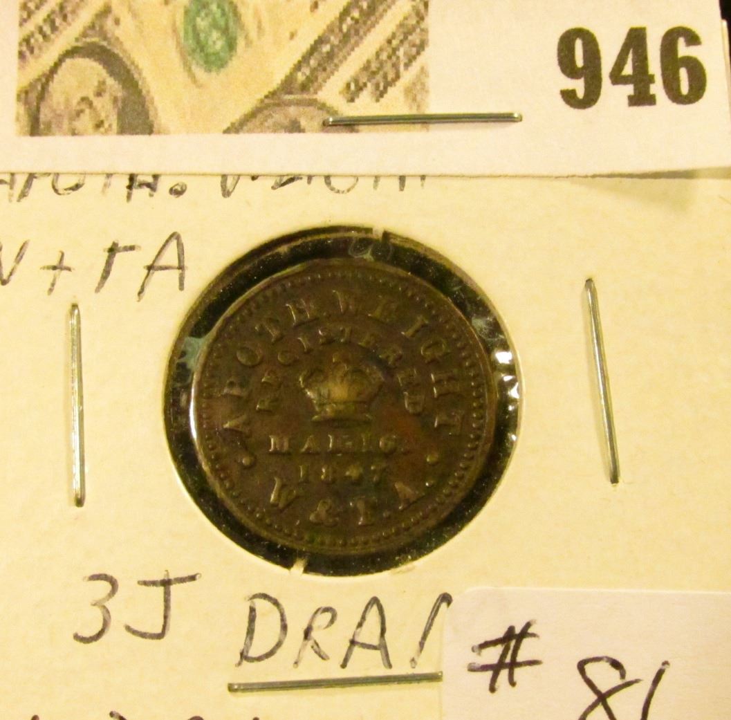 1847 Apothecary Weight - Registered Mar 16, 1847 1 Dram