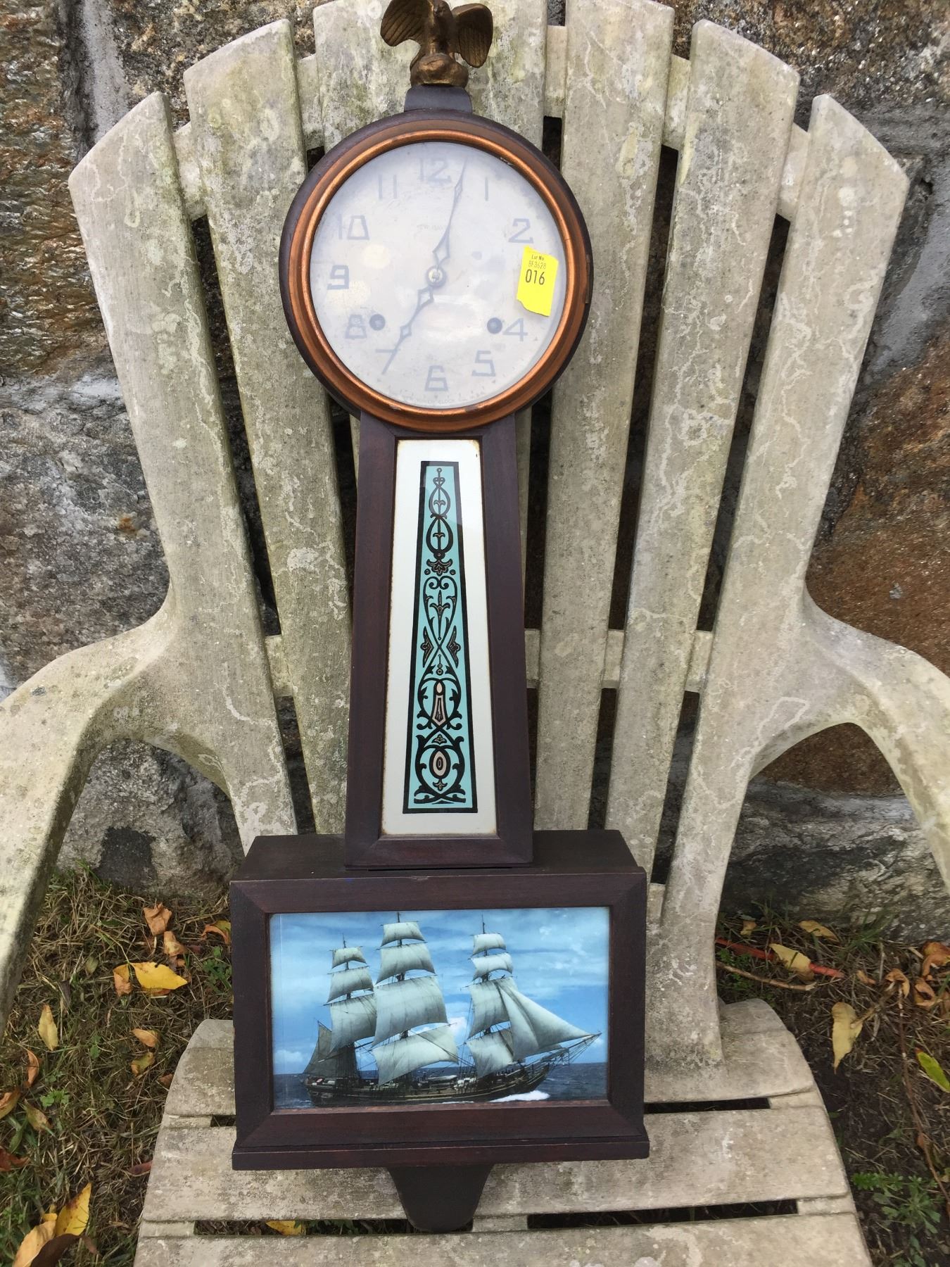 New Haven Whitney Banjo Clock With Ship on Glass