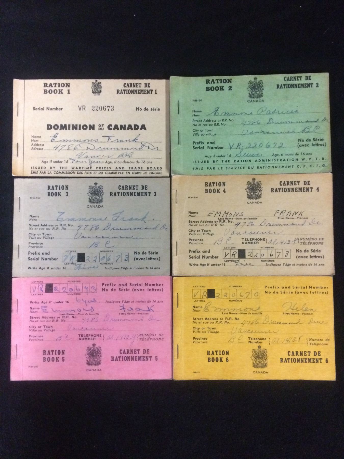 CANADIAN RATION BOOK LOT (SET OF 6)