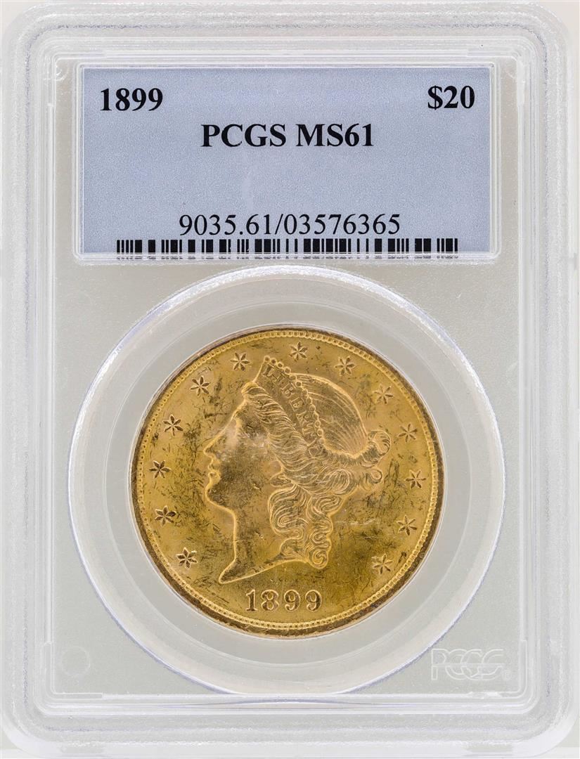 1899 $20 Liberty Head Double Eagle Gold Coin PCGS MS61