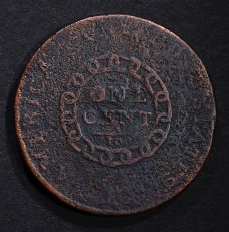 1793 CHAIN CENT “THE KING” VG/FINE