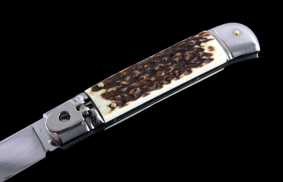 German Stag Horn Lever Lock Switchblade Knife