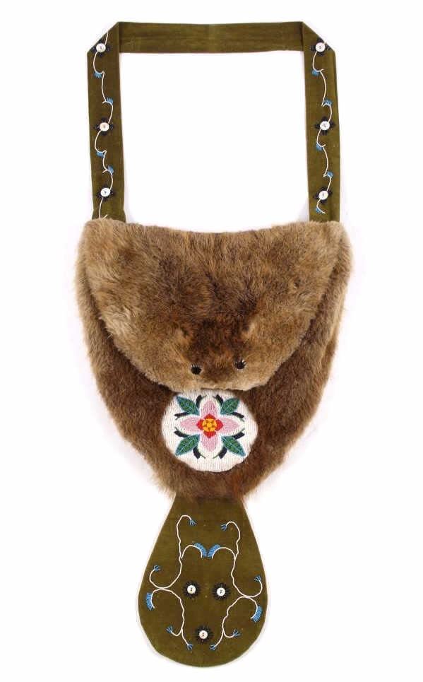 Crow Beaded Beaver Possibles Bag c. 1890 LARGE