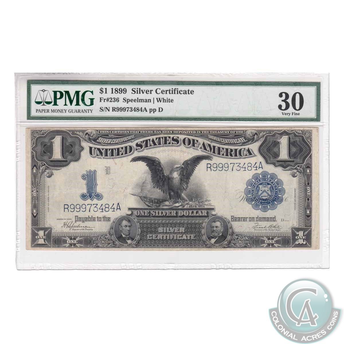 USA Paper Money 1899 $1 Silver Certificate, Fr#236, Speelman-White, S/N ...