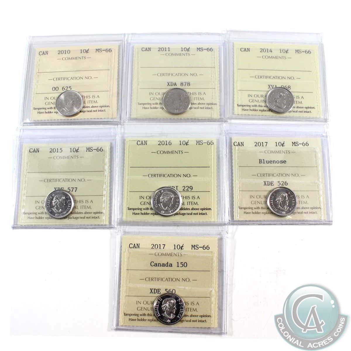 10-cent 2010, 2011, 2014, 2015, 2016, 2017 Bluenose & 2017 Canada 150 ...