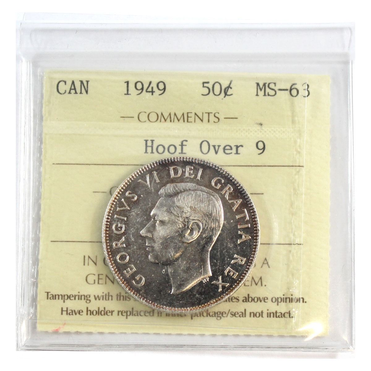 50-cent 1949 Hoof Over 9 ICCS Certified MS-63