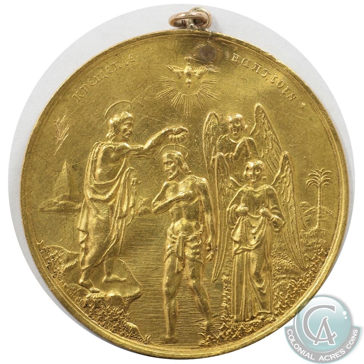 Russia 17th/18th Century Vintage Gold Baptismal Medal featuring an ...