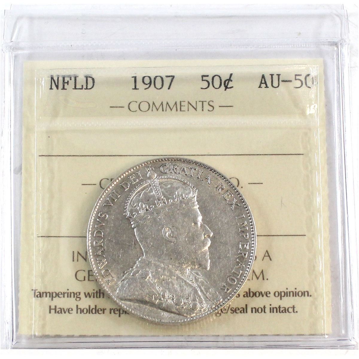 Newfoundland 50-cent 1907 ICCS Certified AU-50