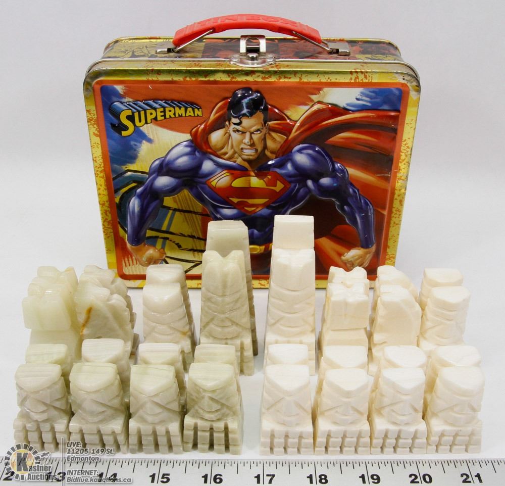 STONE CHESS PIECE SET IN COLLECTIBLE SUPERMAN