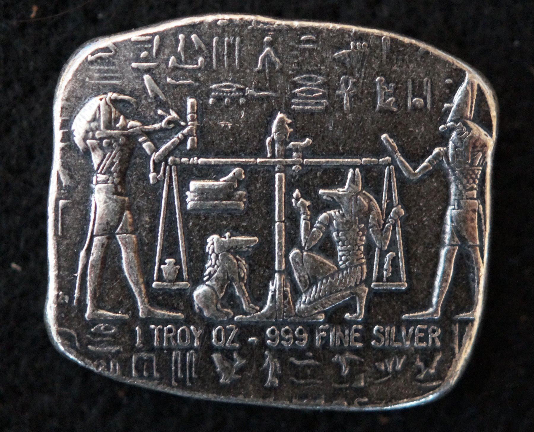 1 oz .999 fine Silver Relic Bar - Old World Egyptian God Anubis Jackal