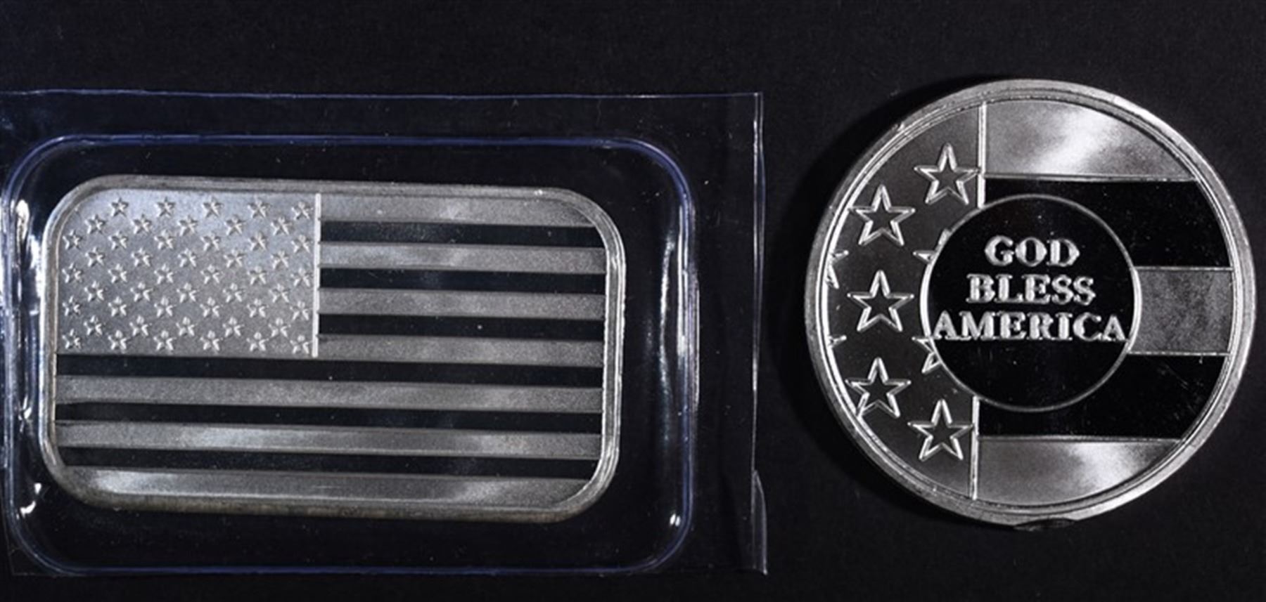 GOD BLESS AMERICA & U.S. FLAG 1oz SILVER PIECES