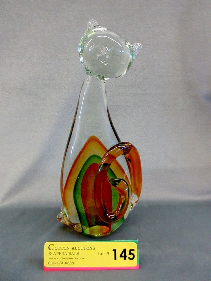 11" Tall Art Glass Cat Statue
