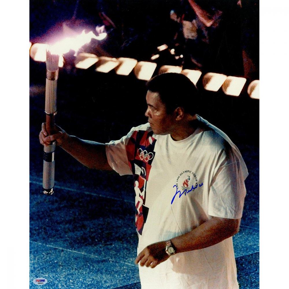 Muhammad Ali Signed Olympic Torch 16x20 Photo (PSA Hologram)