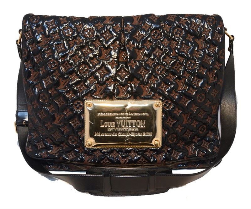 Louis Vuitton Patent Leather Embossed Logo XL Messenger Bag-RARE