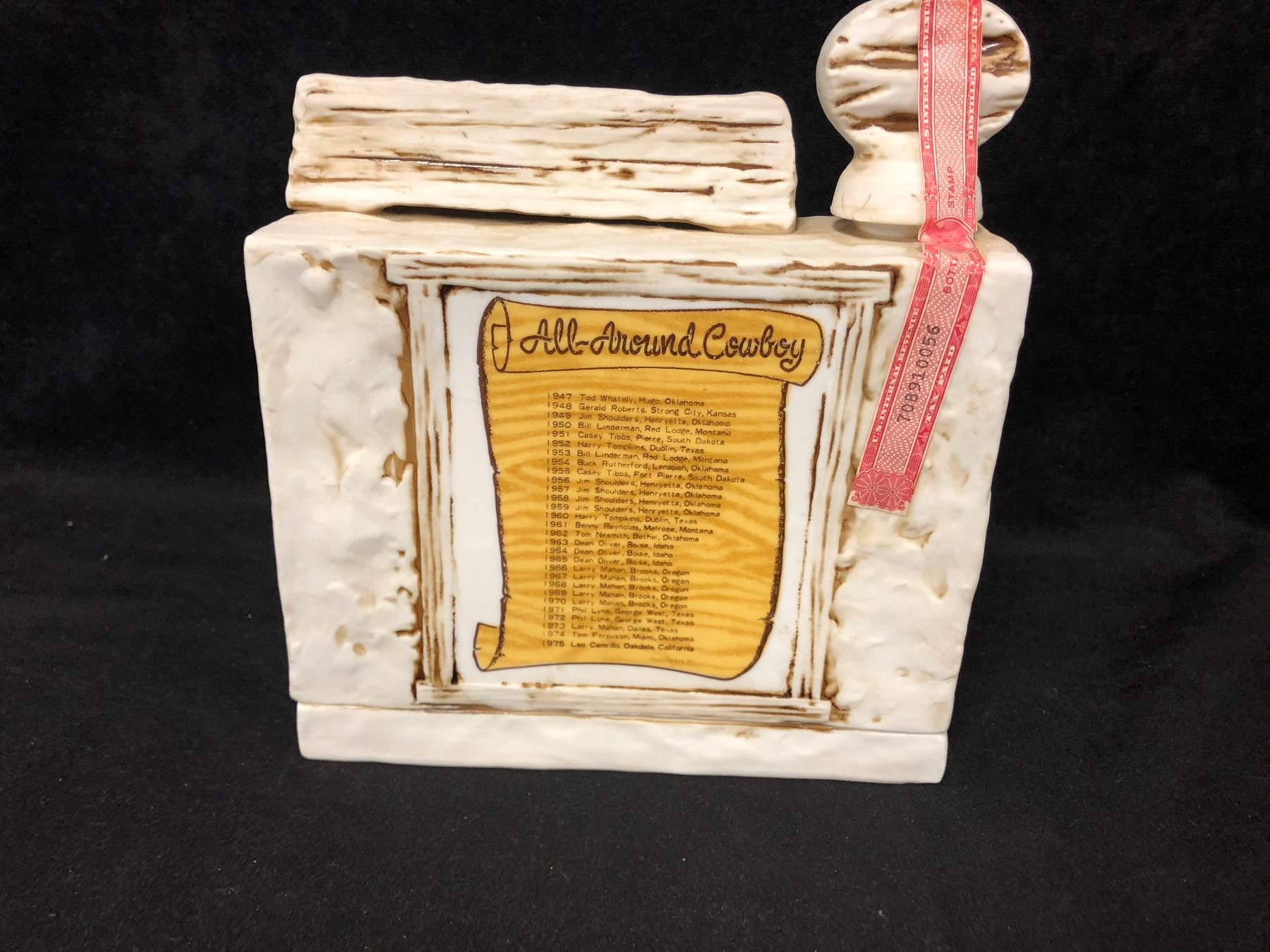 RARE 1976 LARGE HOFFMAN ORIGINAL WHISKEY DECANTER PRO RODEO