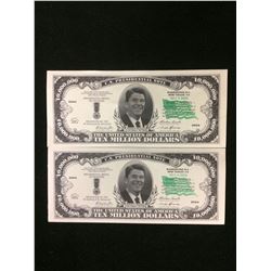 RONALD REAGAN TEN MILLION DOLLARS U.S.A NOVELTY BANK NOTE LOT