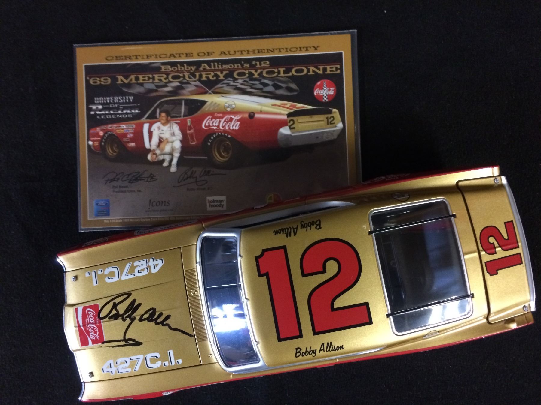 BOBBY ALLISON 1969 COCA-COLA #12 MERCURY CYCLONE 1:24 AUTOGRAPHED NASCAR