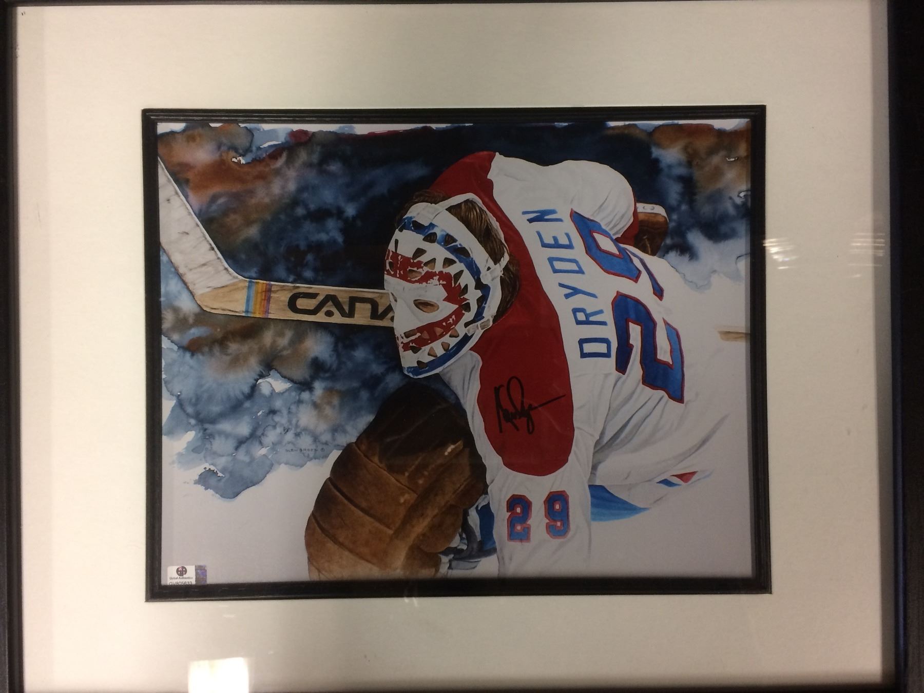 KEN DRYDEN AUTOGRAPHED 18" X 22" FRAMED COLOR PRINT W/ GLOBAL COA