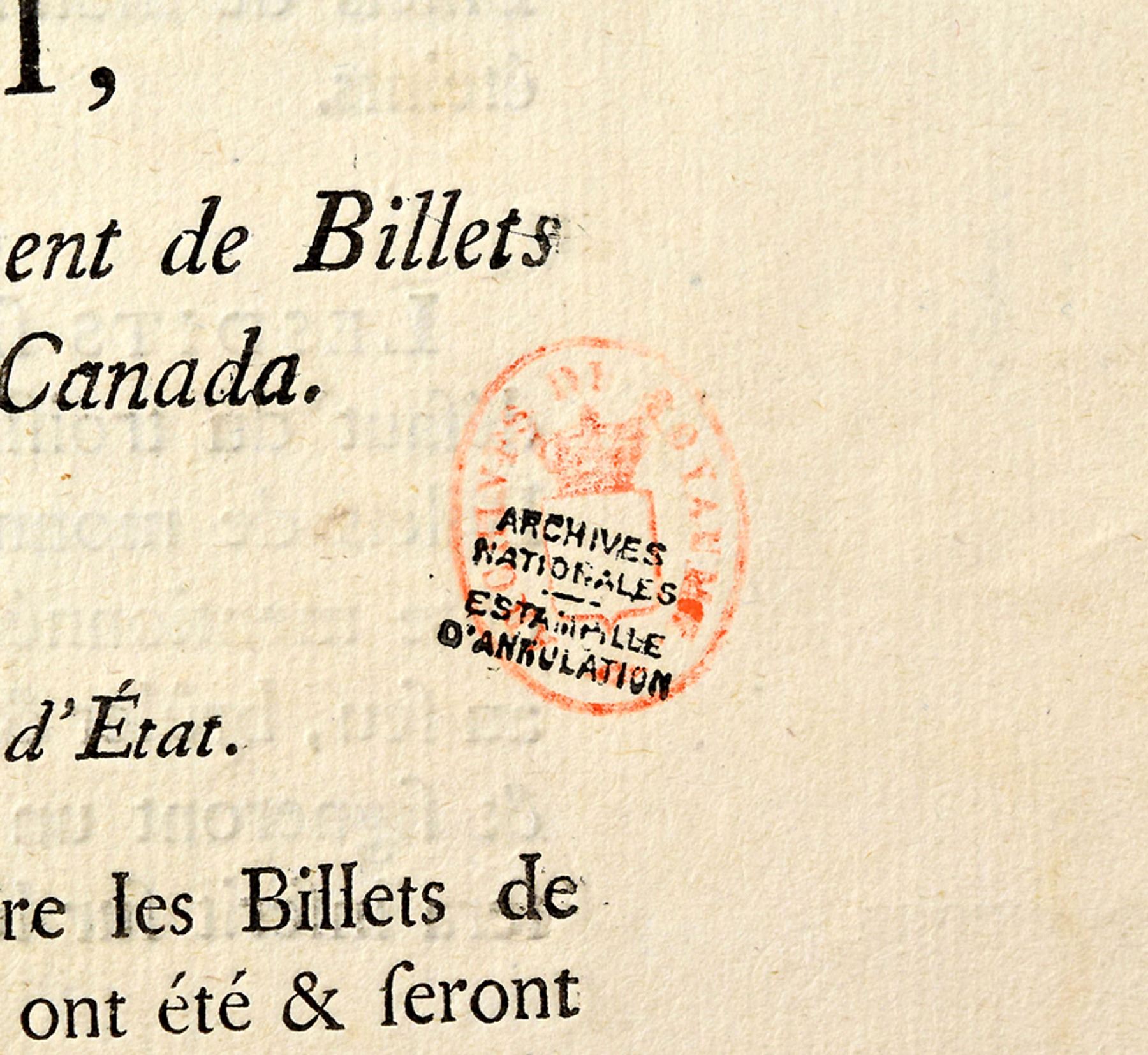 France very rare 1766 original Royal decree concerning Canadian Card Money