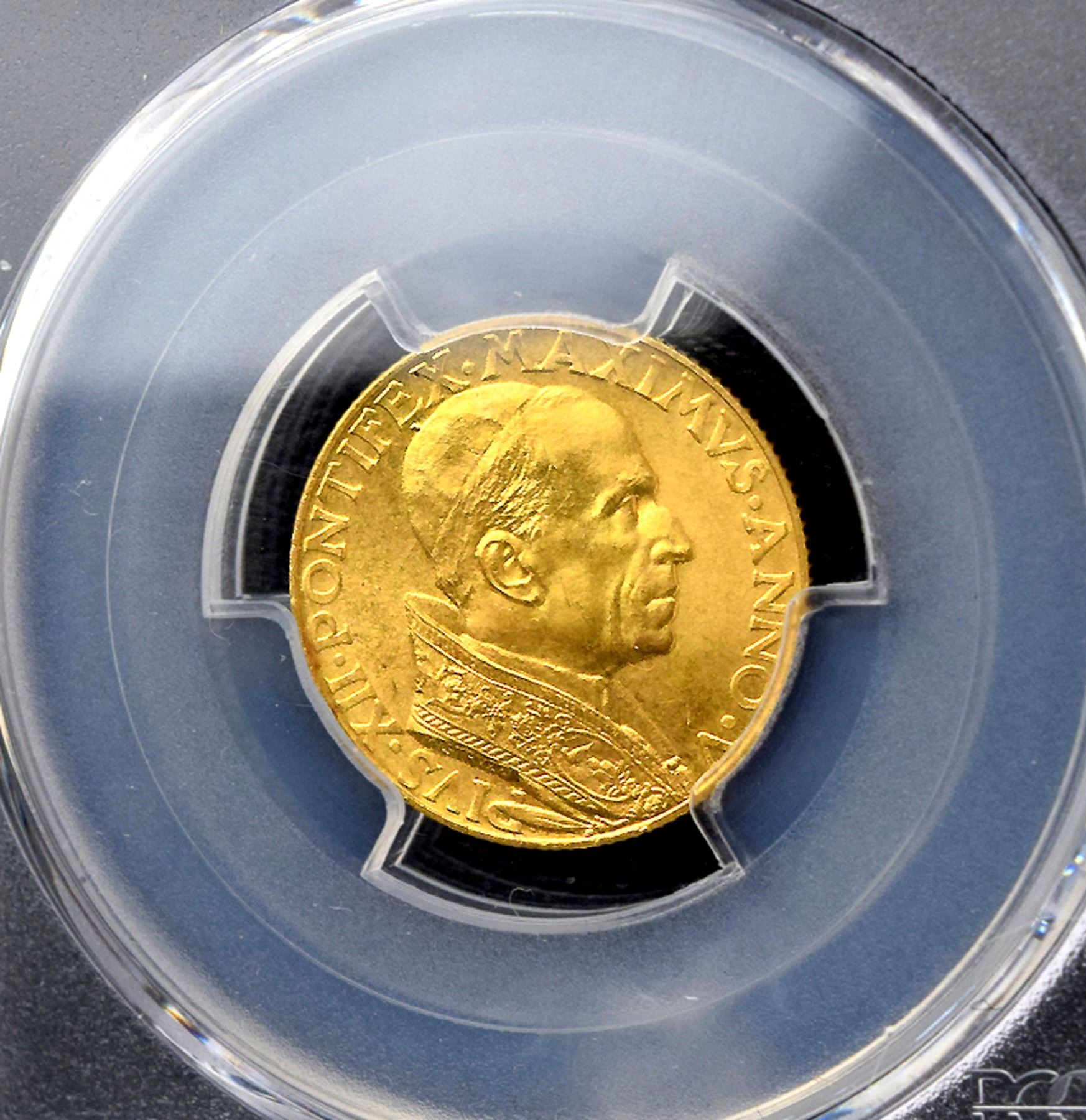 Vatican 100 Lire Gold Coin, 1943 "Pope Pius XII, Year V", PCGS MS-65, Rare