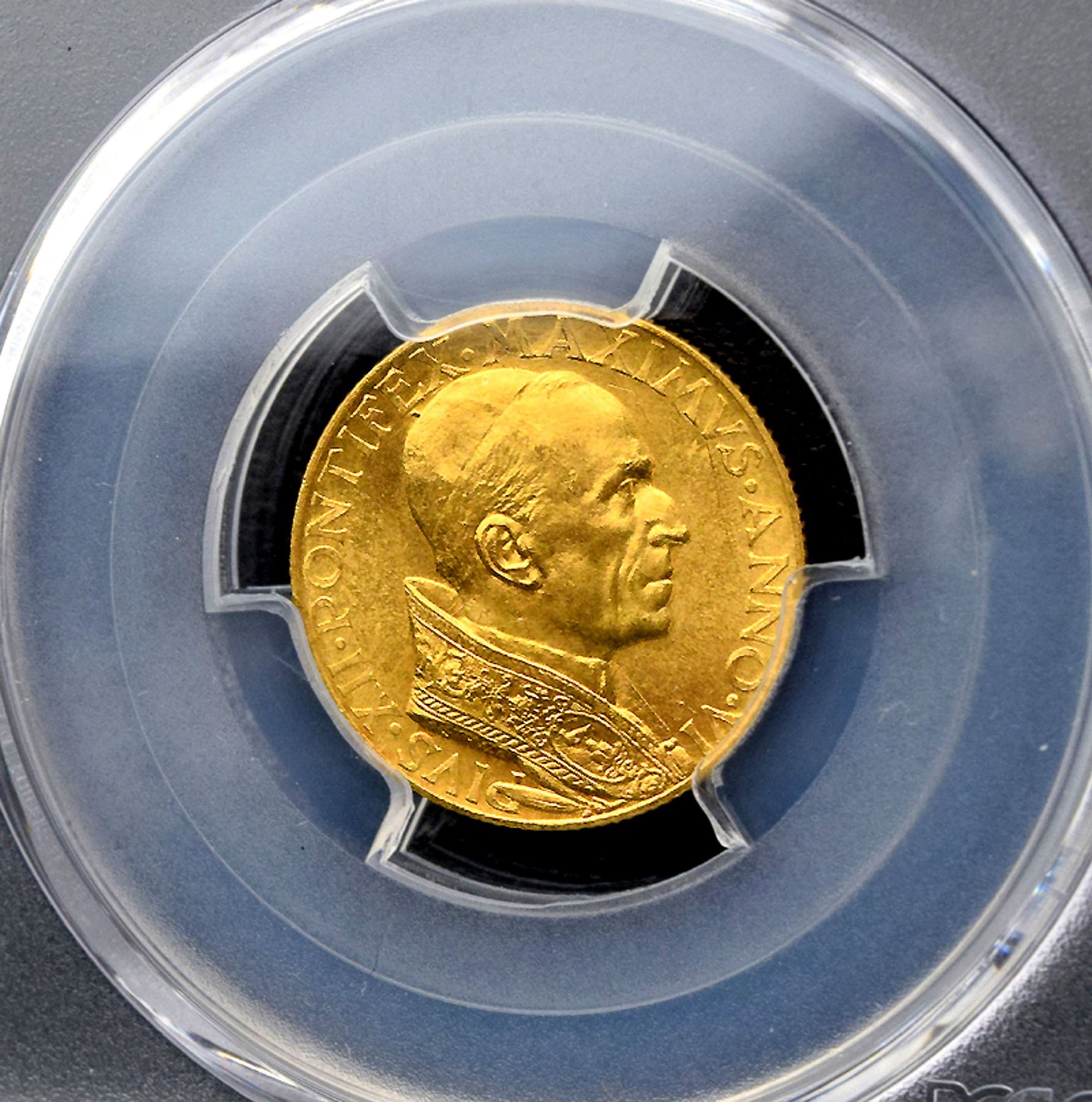 Vatican 100 Lire Gold Coin, 1944 "Pope Pius XII, Year VI", PCGS MS-65 ...