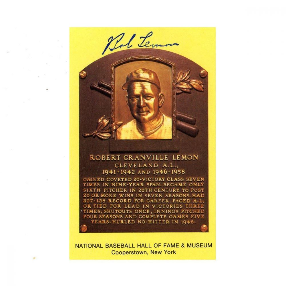 Bob Lemon Signed Gold Hall of Fame Postcard (JSA Hologram)