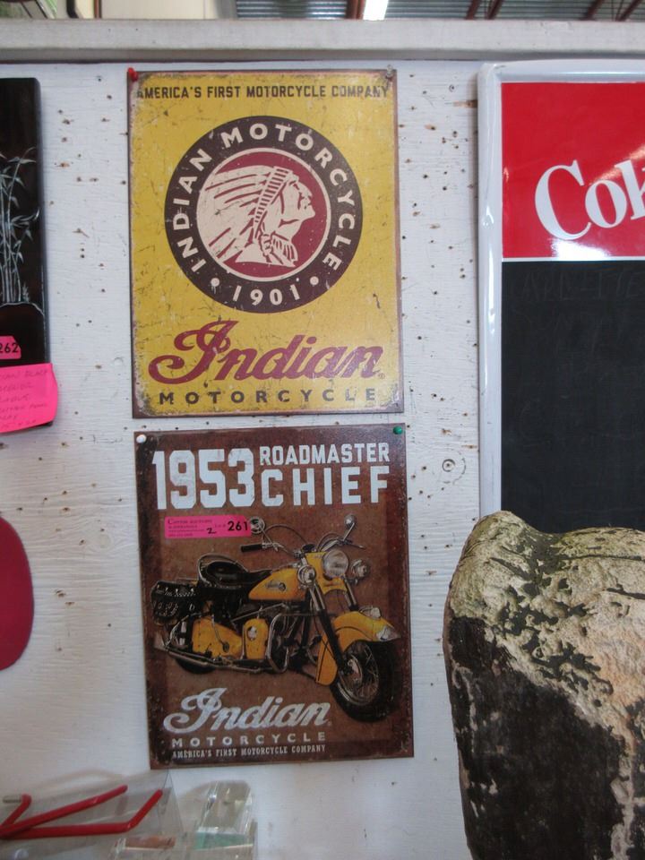2 Tin Indian Motorcycle Signs