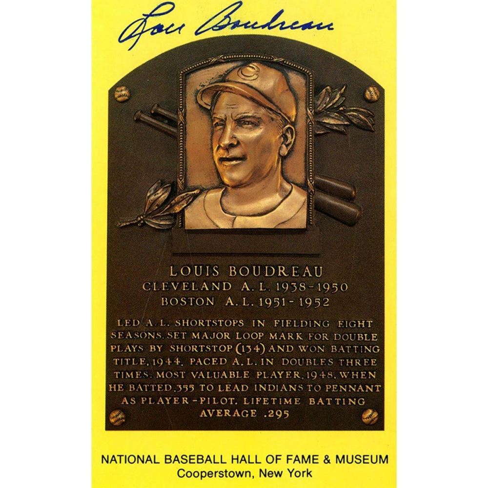 Lou Boudreau Signed Gold Hall of Fame Postcard (JSA Hologram)