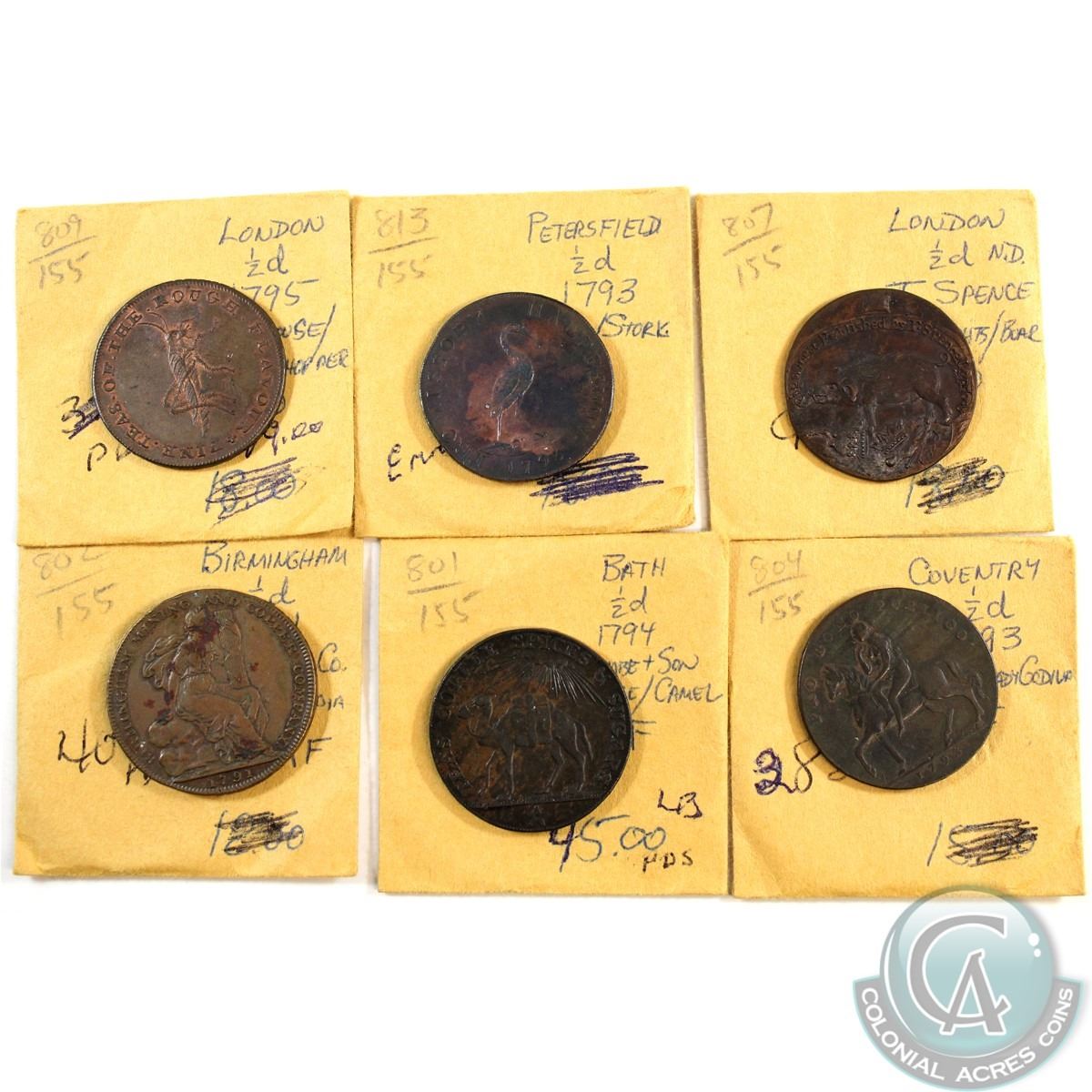 Mixed Estate Lot of Conder Tokens. You will receive 1793 Coventry Half ...