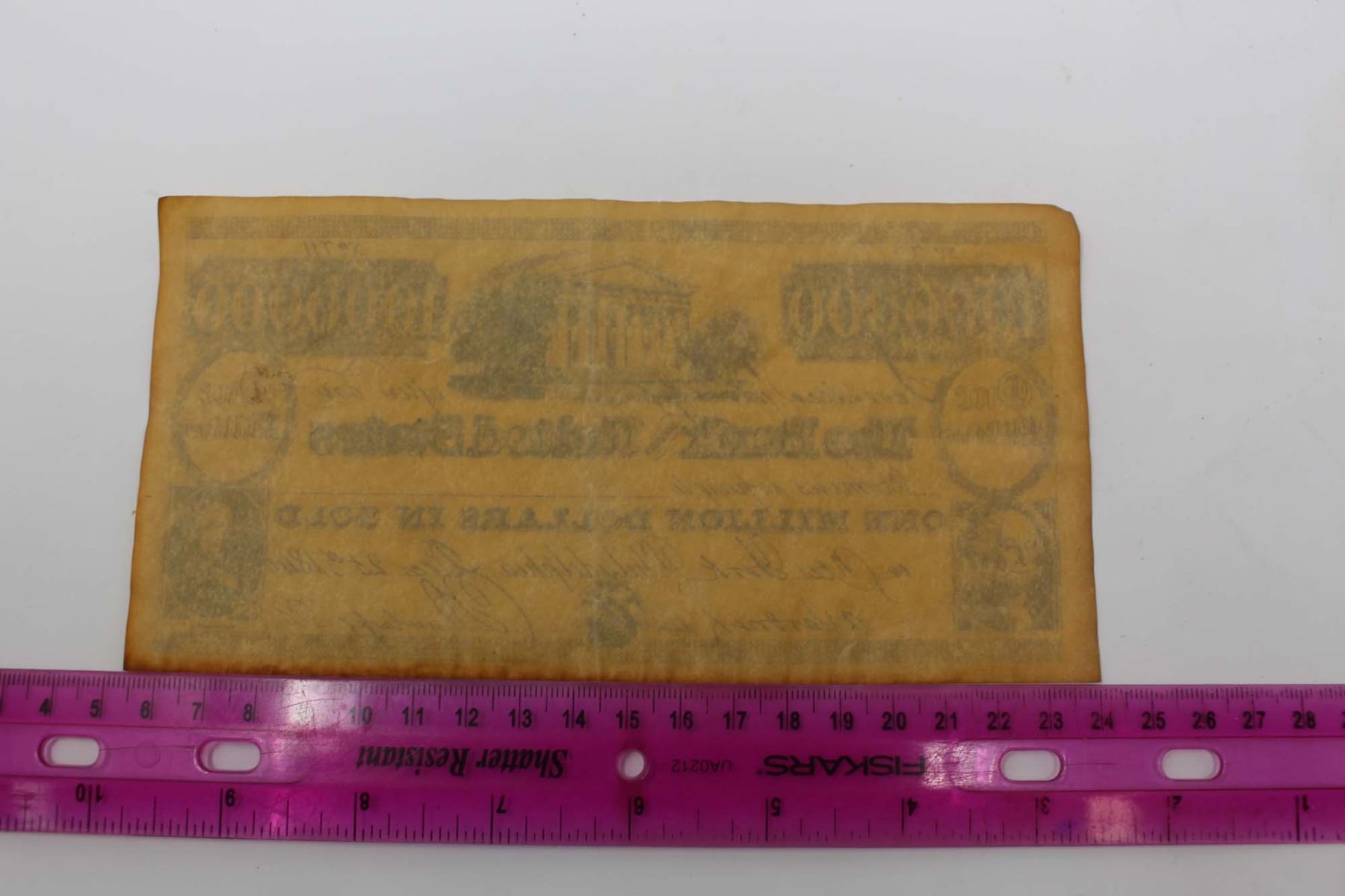 Vintage "The Bank Of The United States, One Million Dollars In Gold" Bill