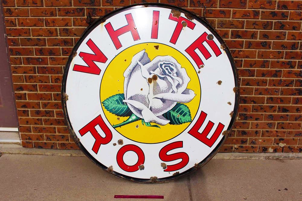 Vintage White Rose Sign Original (48"x48") Double Sided