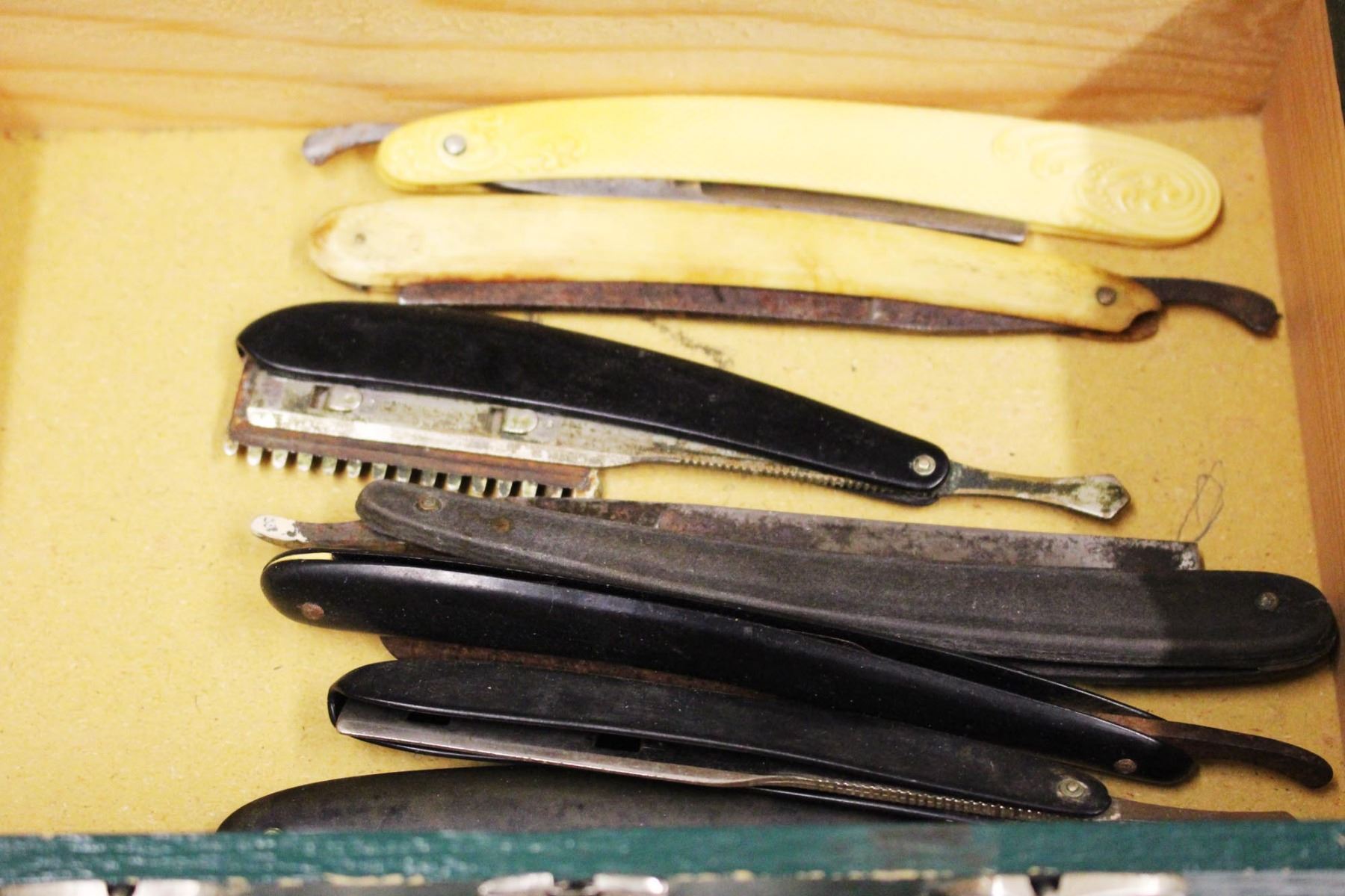 (3) Wooden Boxes w/Vintage Shaving Razors