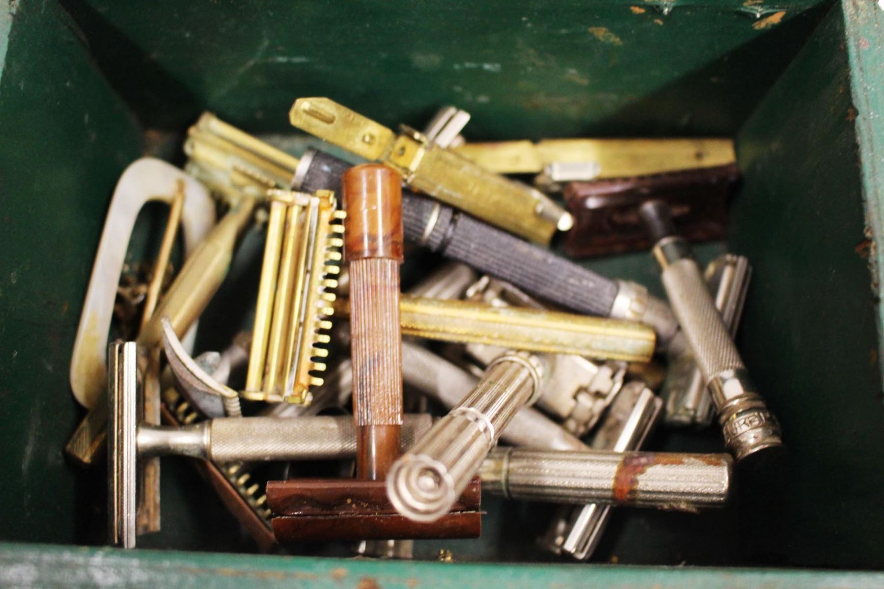 (3) Wooden Boxes w/Vintage Shaving Razors