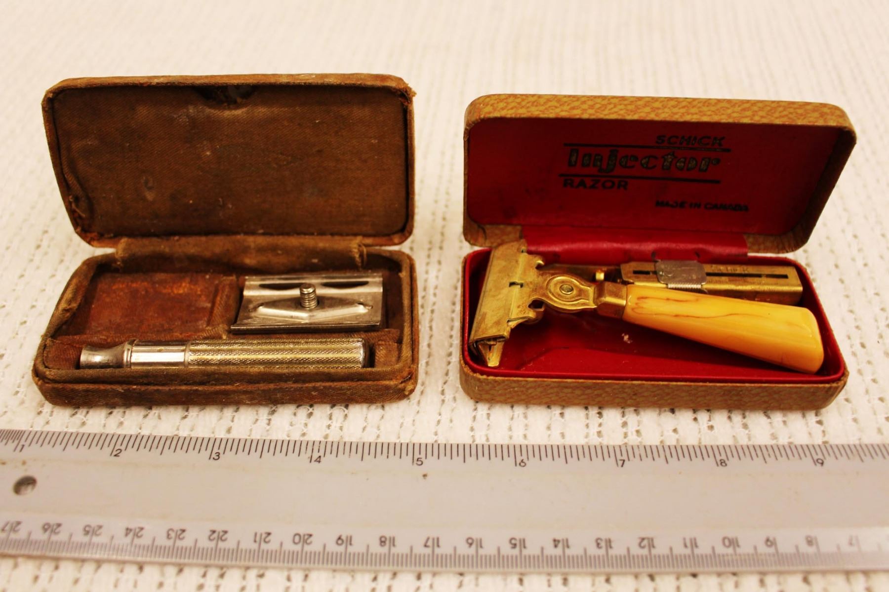 (3) Wooden Boxes w/Vintage Shaving Razors