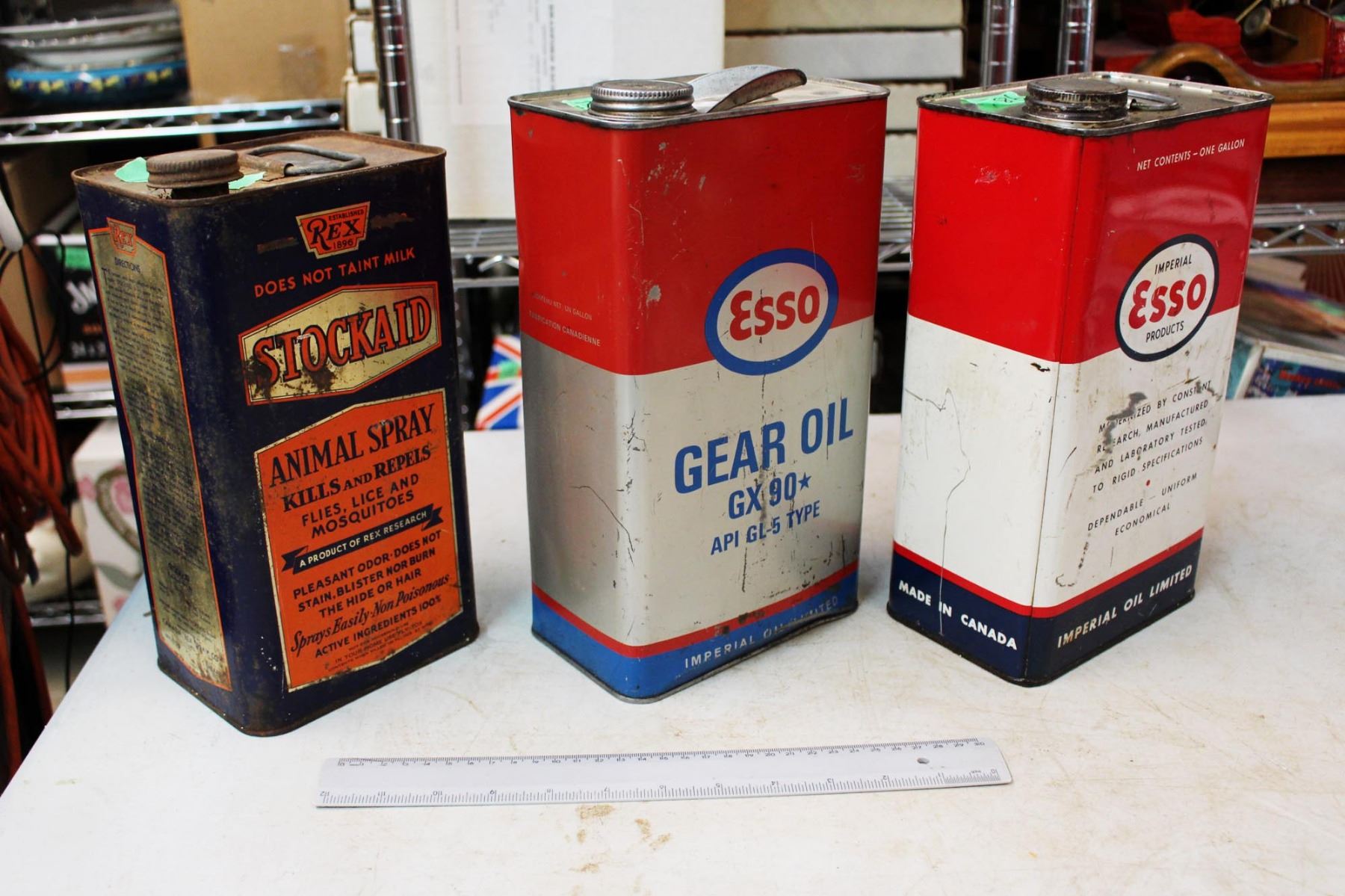 Imperial Esso Products Oil Tins, 1896 Rex Animal Spray Bug Repellent