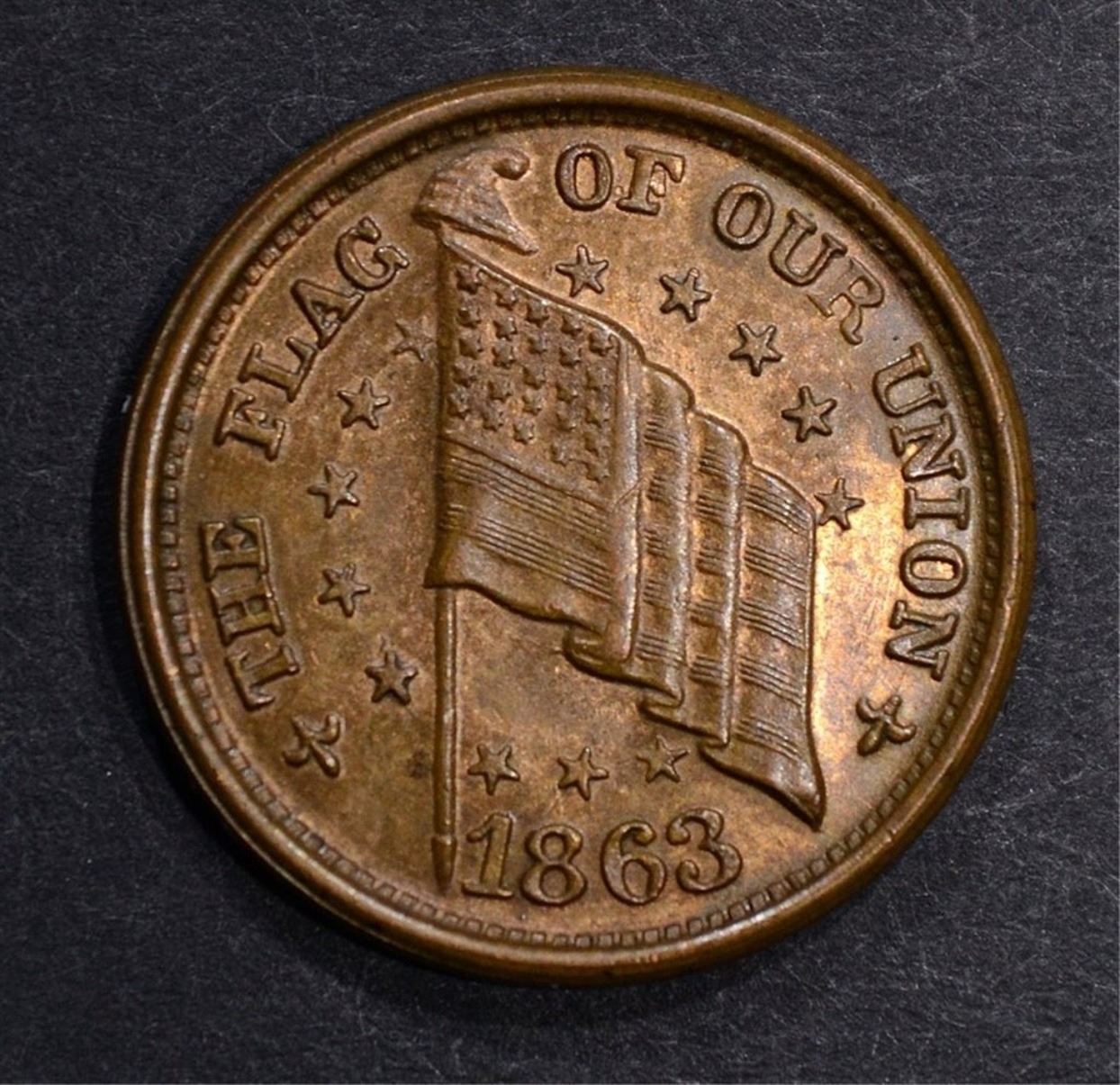 1863 CIVIL WAR TOKEN “FLAG OF OUR UNION” GEM BU