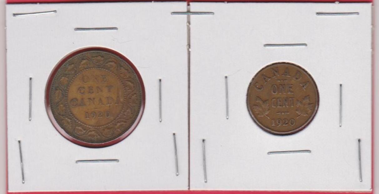 1920 LARGE PENNY & SMALL CNDN PENNY, LAST YEAR FOR LARGE PENNY, FIRST ...