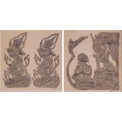 Thai Temple Rubbings (two), A pair of Thai Temple rubbings on rice ...