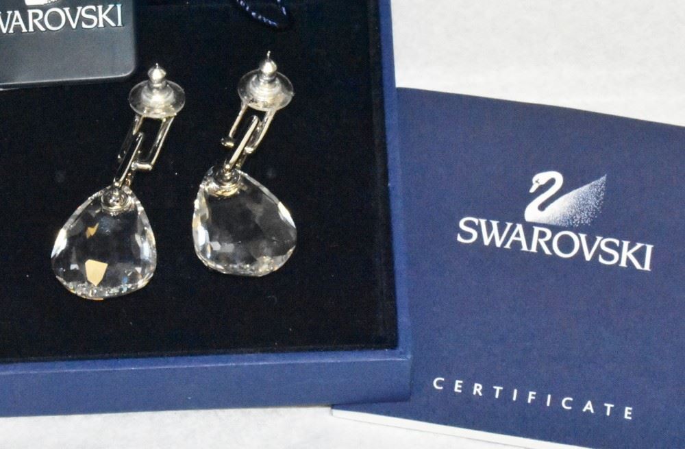 SWAROVSKI WOMENS EARRINGS WITH ORIGINAL BOX AND CERTIFICATE OF AUTHENTICITY