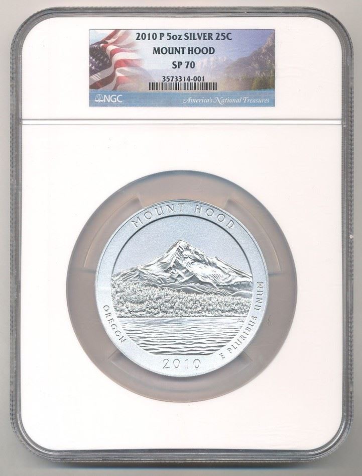 2010-P 5 OZ SILVER AMERICA THE BEAUTIFUL MOUNT HOOD SILVER COIN NGC SP 70