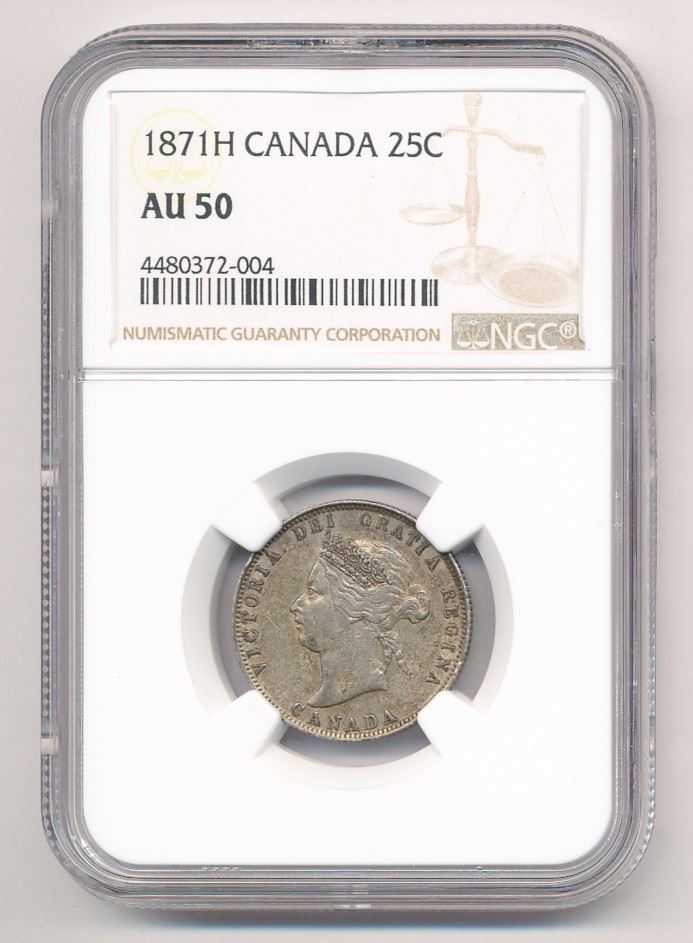 1871-H CANADA SILVER QUARTER NGC AU 50 RARE DATE & QUALITY VICTORIA DEI ...