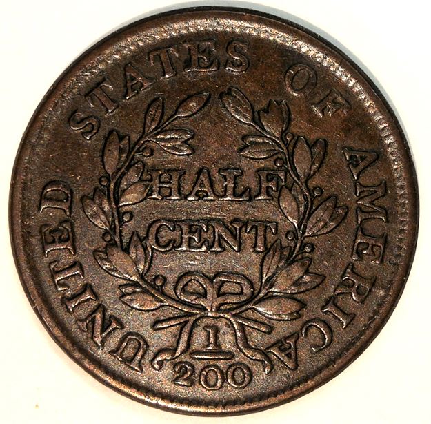 1804 Half Cent Crosslet 4 Stems Spiked Chin