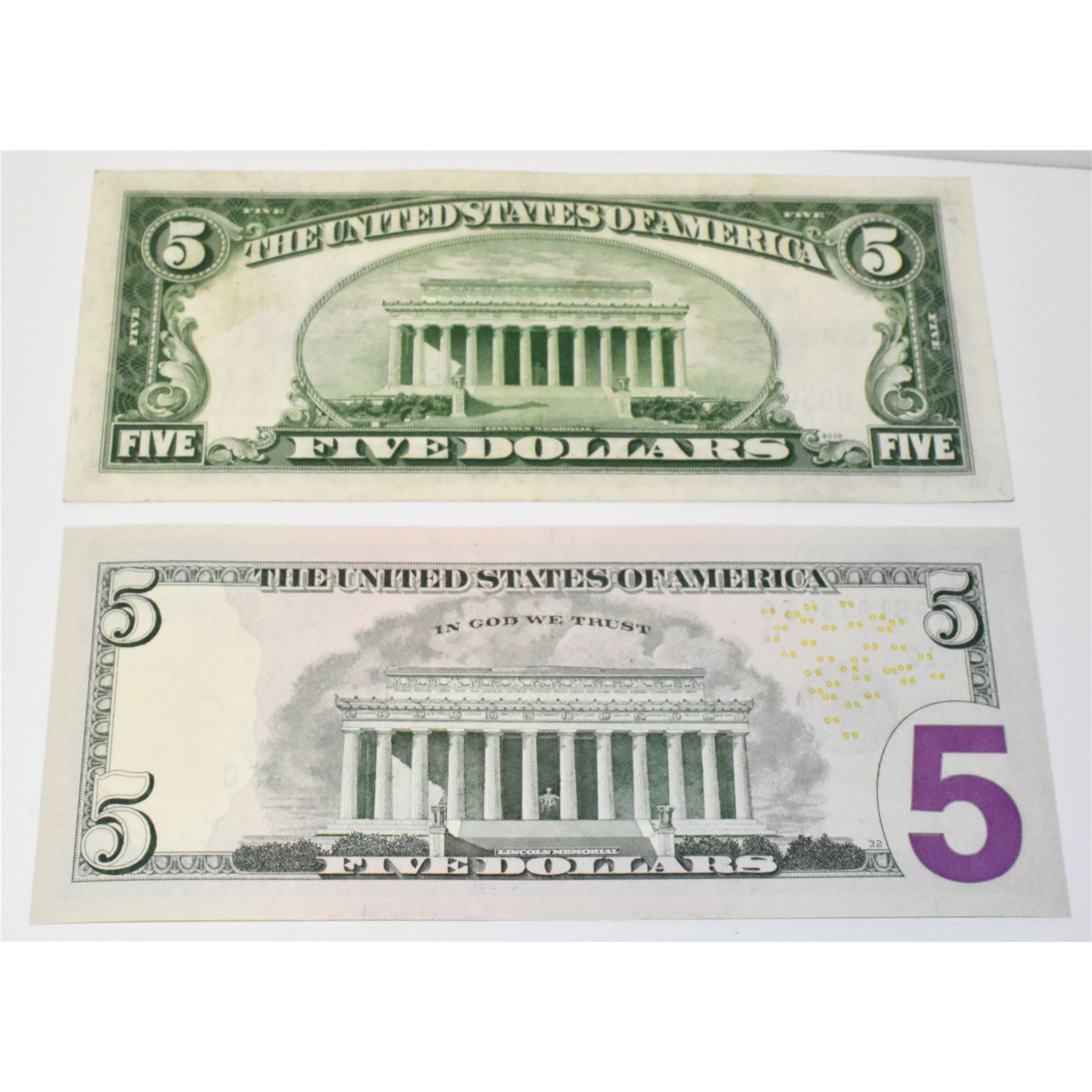 1934-D Blue Note Silver Certificate $5 S/N U95908896A & 2009 $5 Federal ...