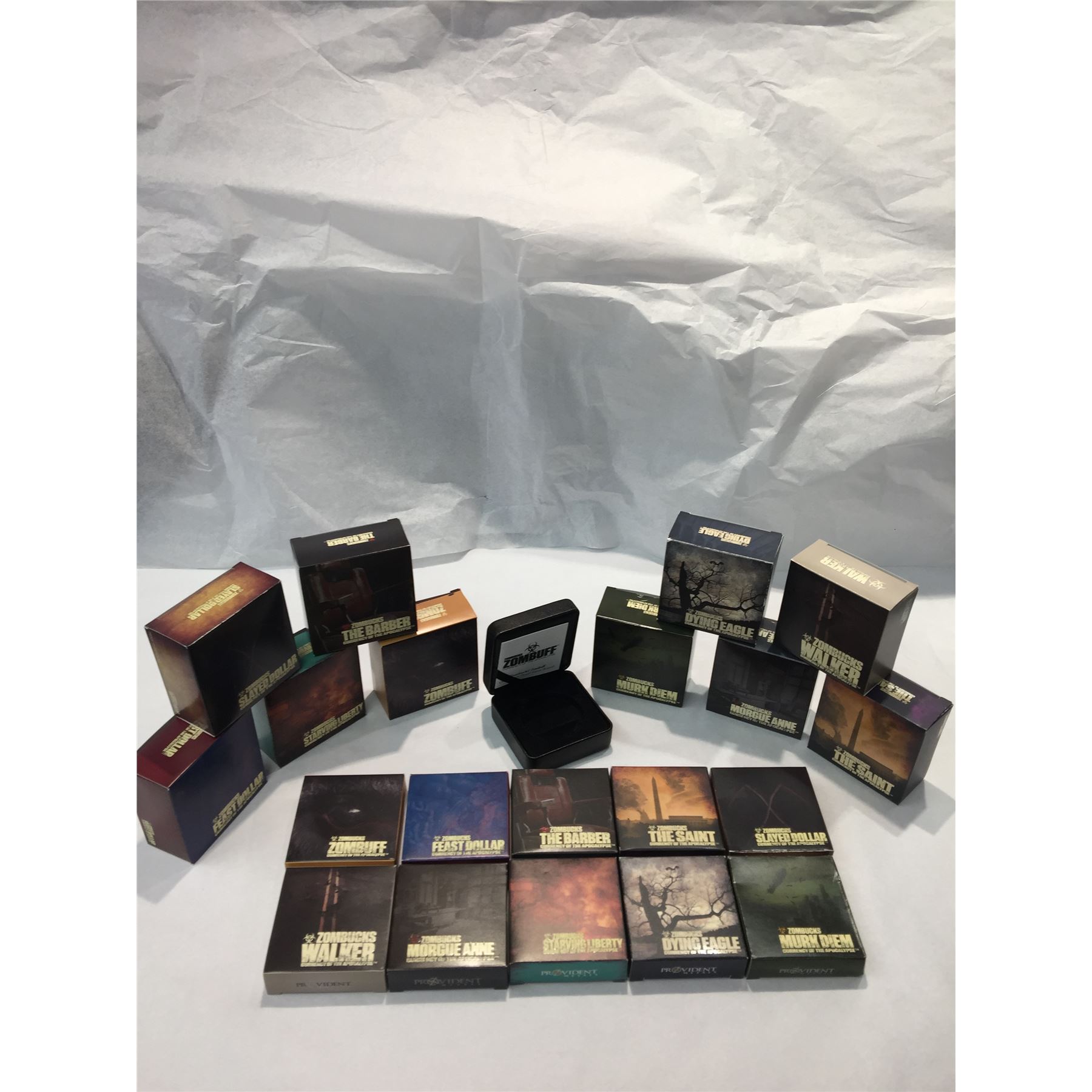 COMPLETE AND ORIGINAL PROOF ZOMBUCKS 20 COIN SET WITH ORIGINAL BOXES