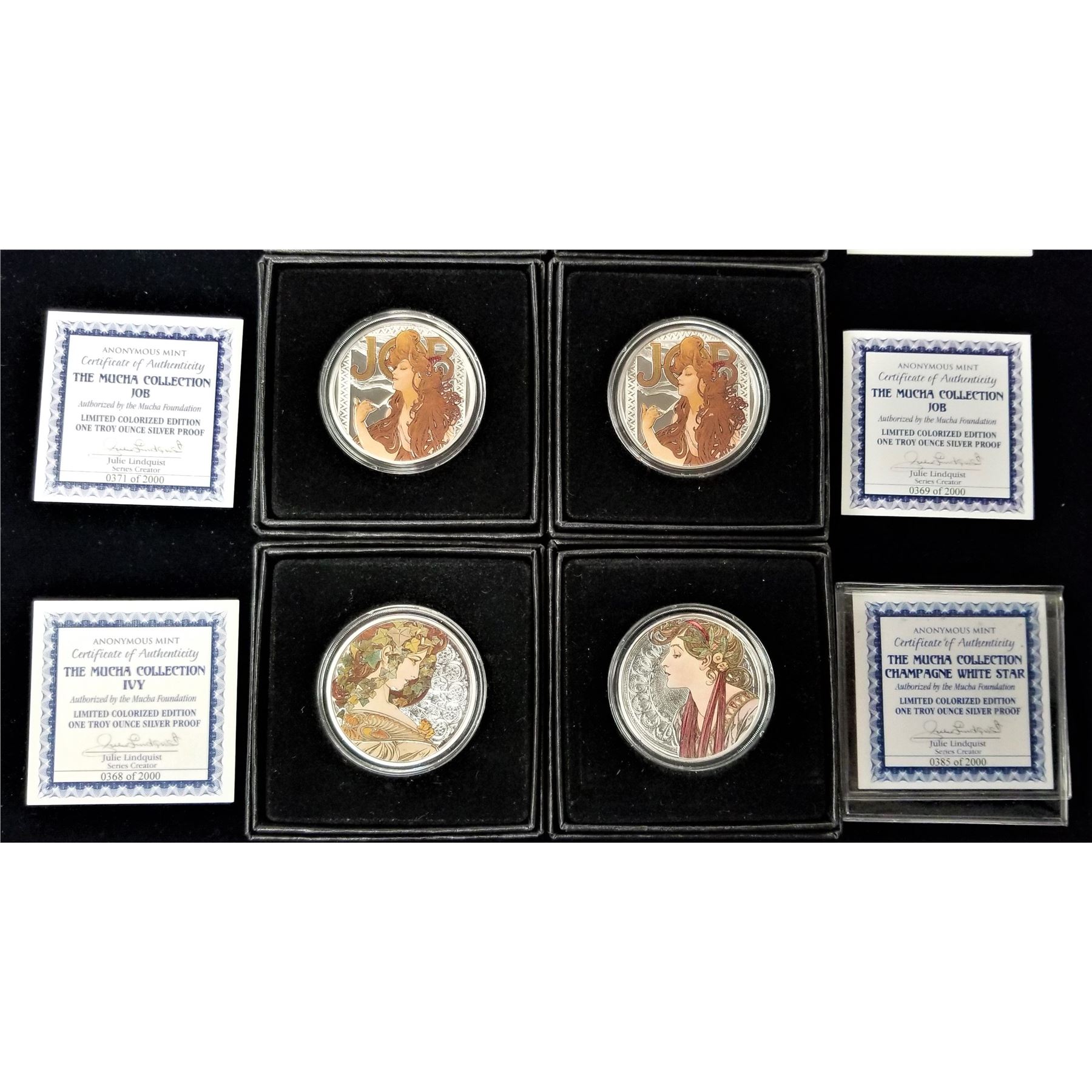 (8) Anonymous Mint Certificate of Authenticity "The Mucha Collection ...