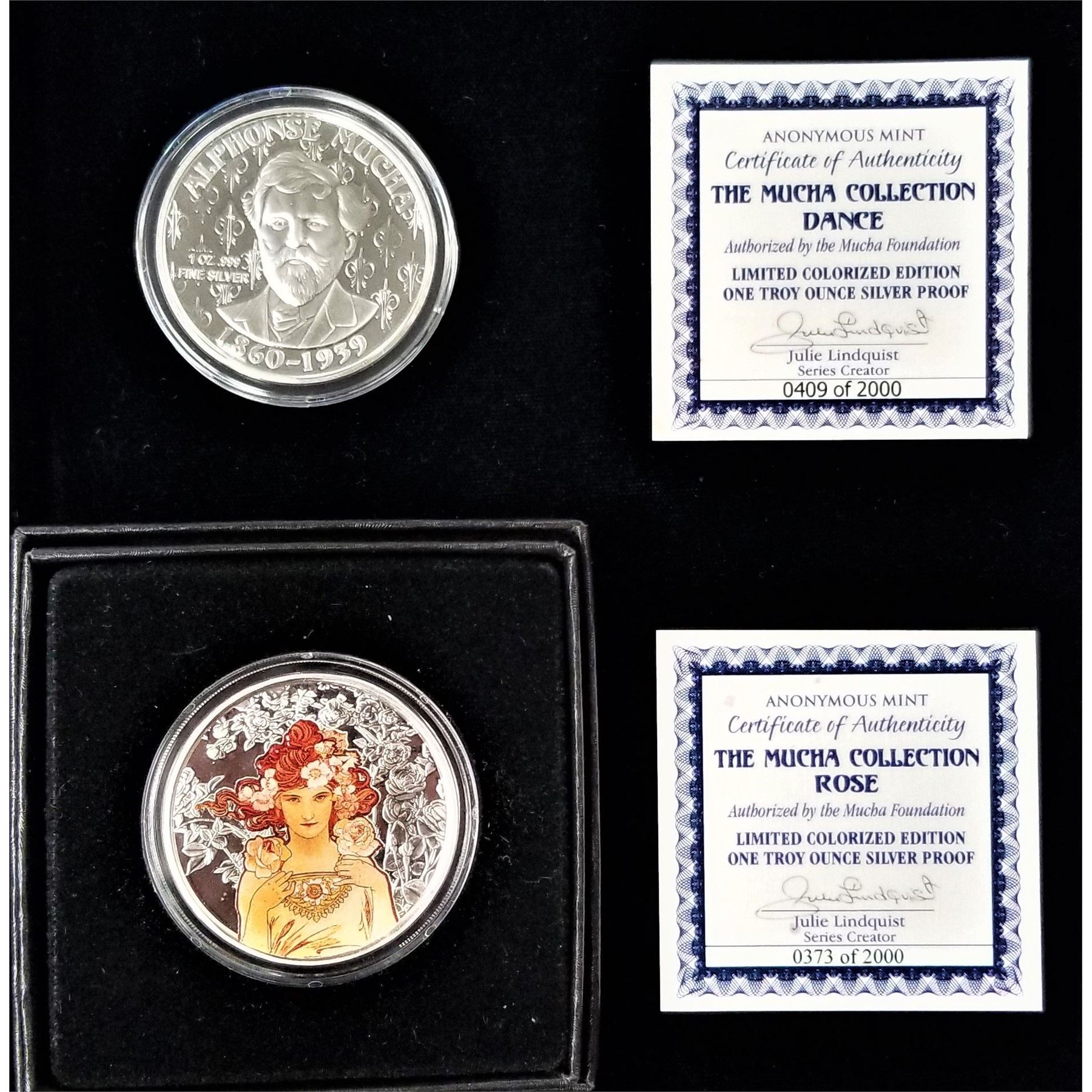 (8) Anonymous Mint Certificate of Authenticity "The Mucha Collection ...