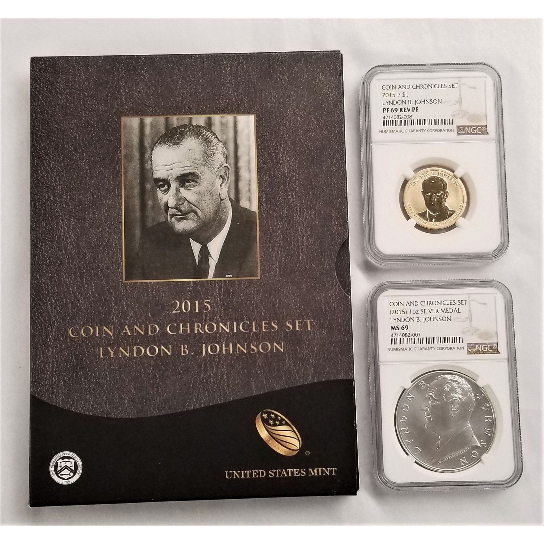 2015 Coin and Chronicles Set Lyndon B. Johnson PF 69 $1 and MS 69 ...