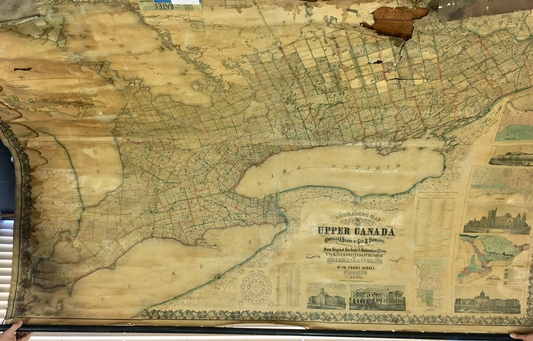 TREMAINE MAP OF UPPER CANADA, LARGE, 1862, SHOWING TORONTO